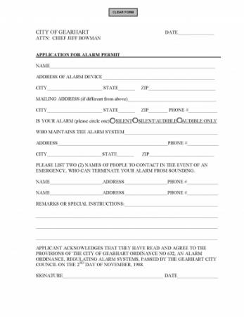 Alarm Permit Application | City of Gearhart Oregon