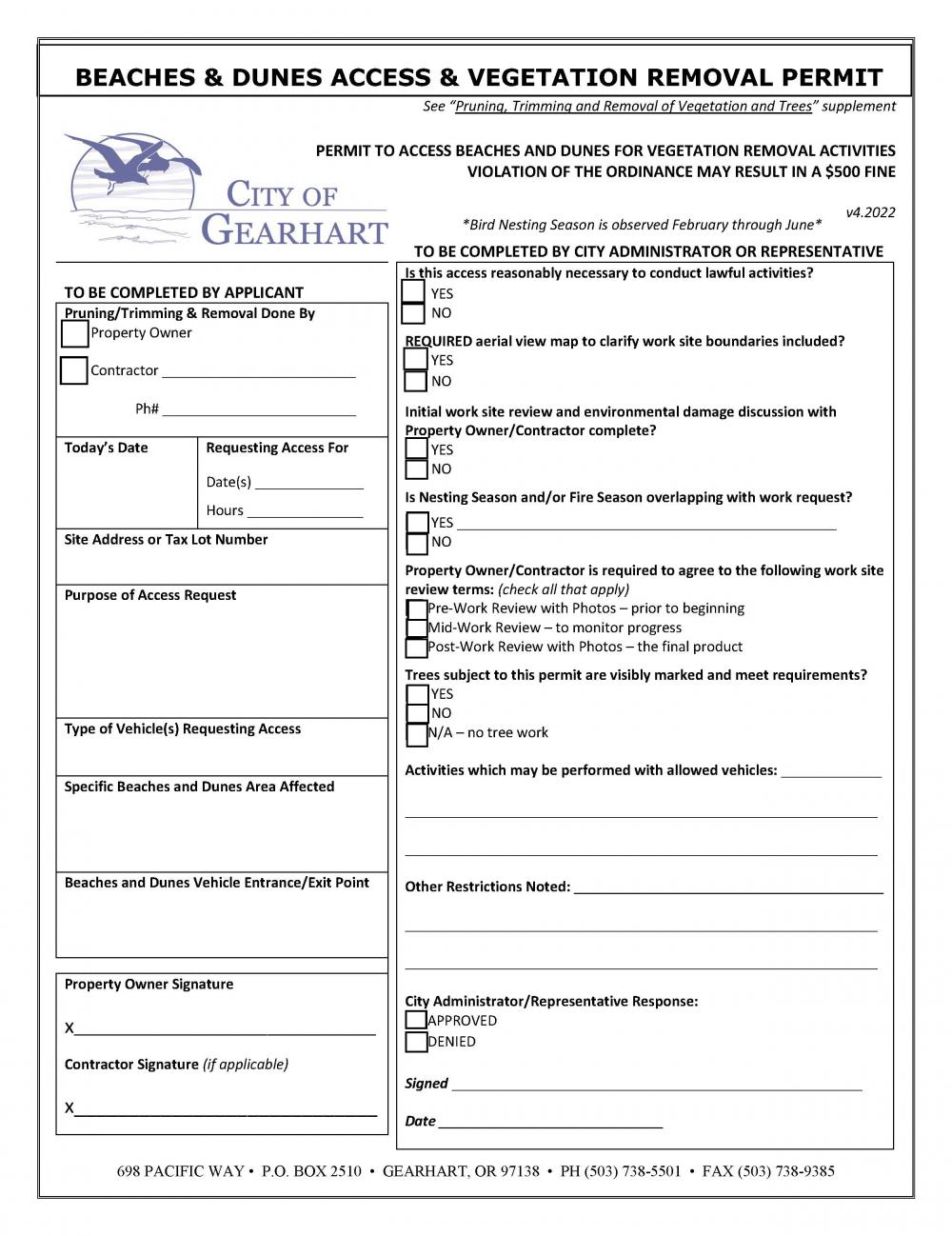 Beaches & Dunes Access & Vegetation Removal Permit | City of Gearhart ...